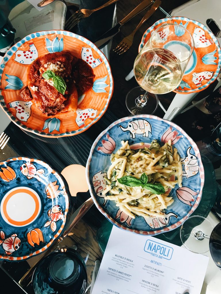 two shades of leather for dinner at Napoli Pasta Bar - District of Chic